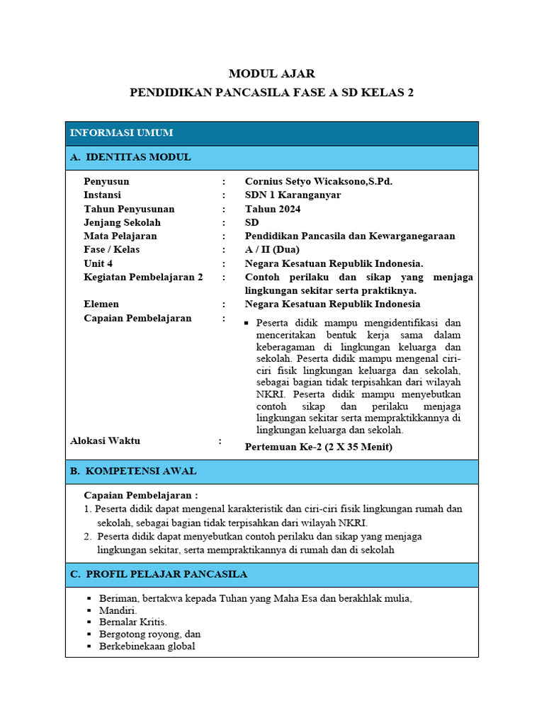 Dokumen Modul Ajar Proses Pembelajaran | PDF | Karier & Perkembangan