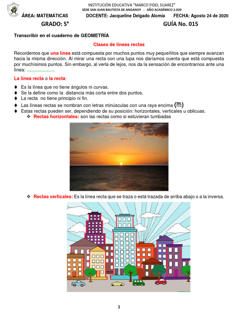 GUÍA 015 GEOMETRÍA 5° Líneas Ángulos y Sus Partes | Descargar gratis ...