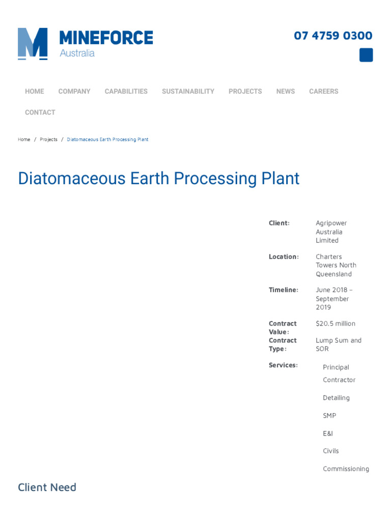 Diatomaceous Earth Processing Plant - Mineforce Australia | PDF