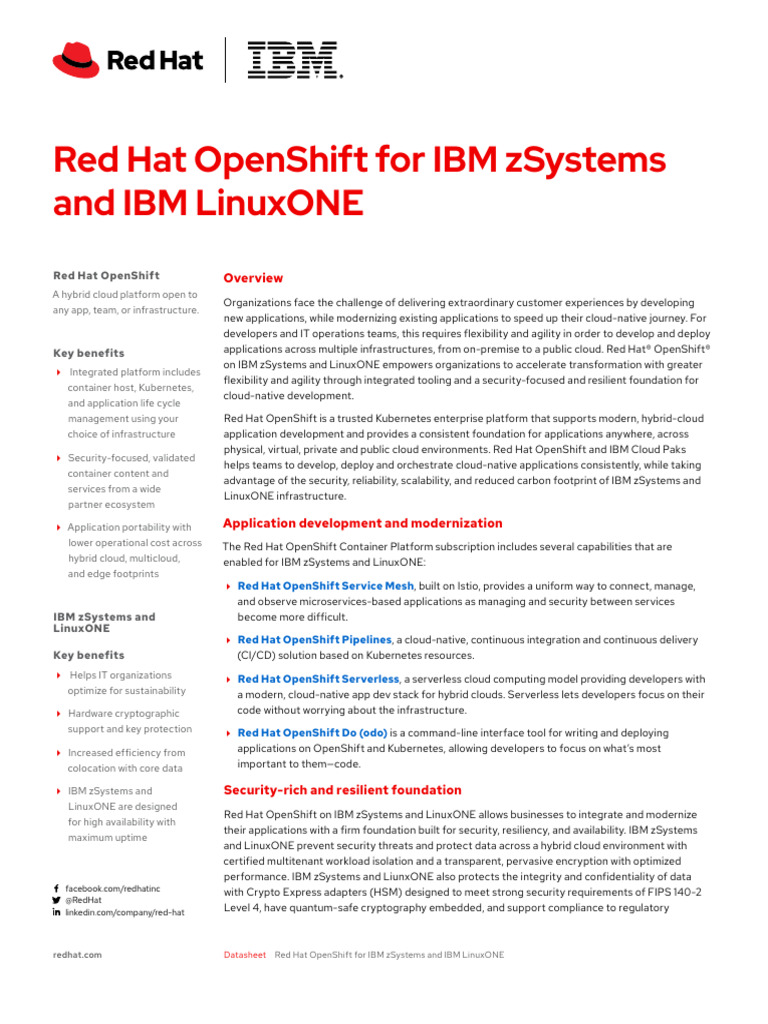 Pa Openshift Ibm Z Linuxone Datasheet 210297pr 202302 en - 0 | PDF | Cloud Computing | Red Hat