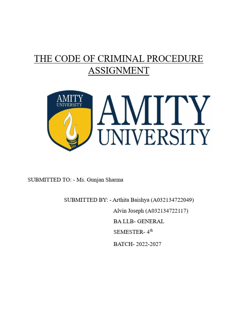 The Code of Criminal Procedure Assignment | PDF | Bail | Arrest