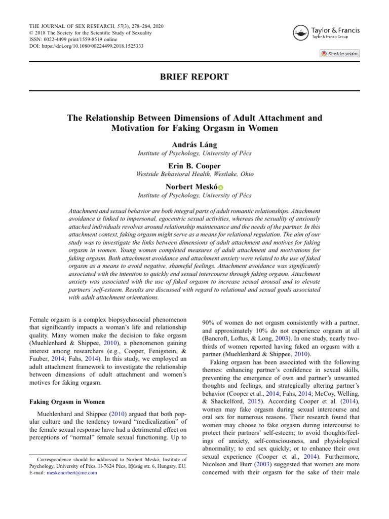 Women's Attachment & Faking Orgasm | PDF | Attachment Theory | Orgasm