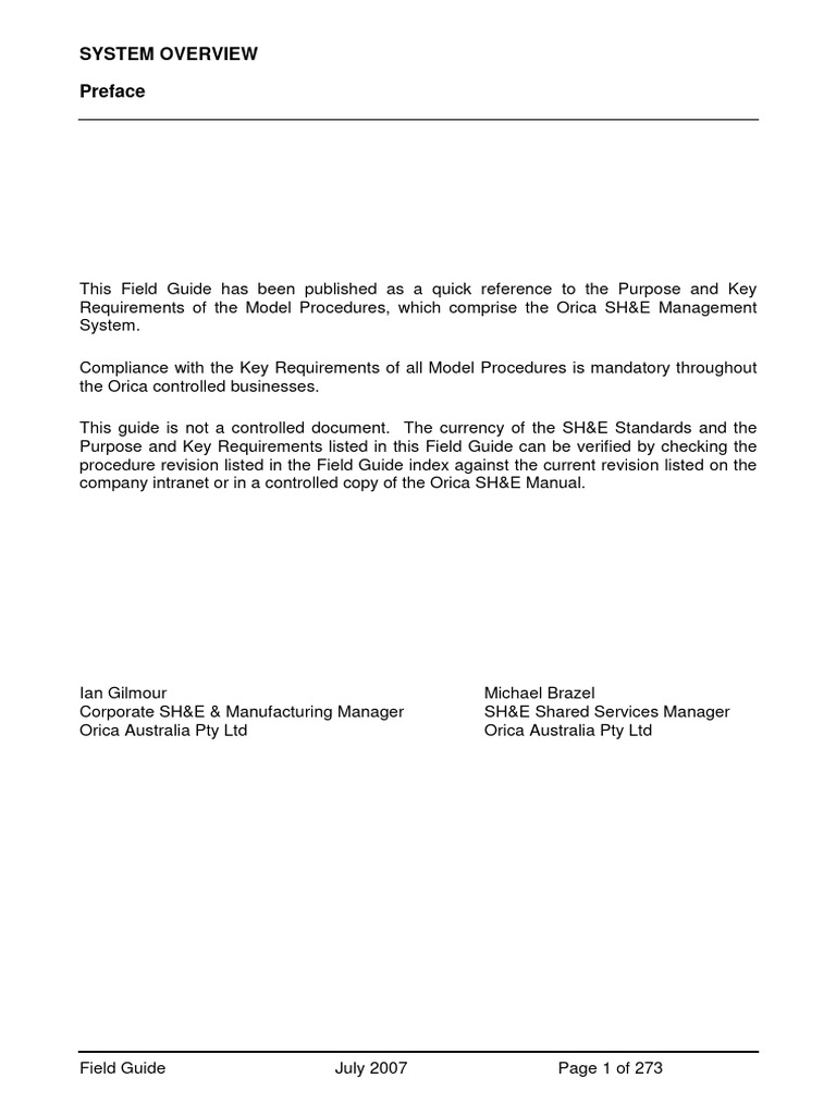 Orica SH&E Management System Overview | PDF | Risk | Regulatory Compliance
