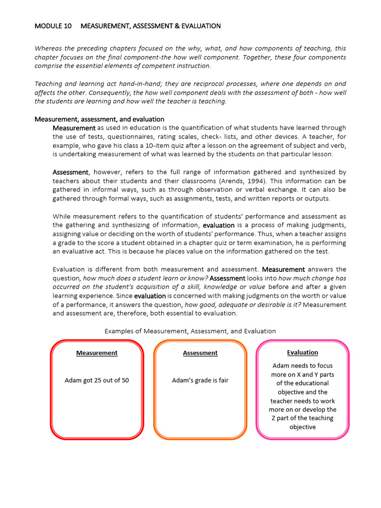 Module 10 Measurement Assessment Evaluation | PDF | Educational Assessment | Evaluation