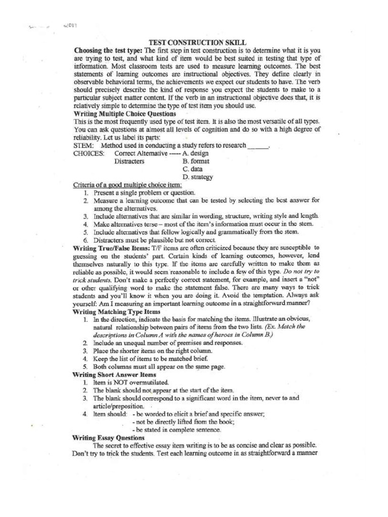 Module 10.1 Guideline For Constructing Effective Test Item | PDF