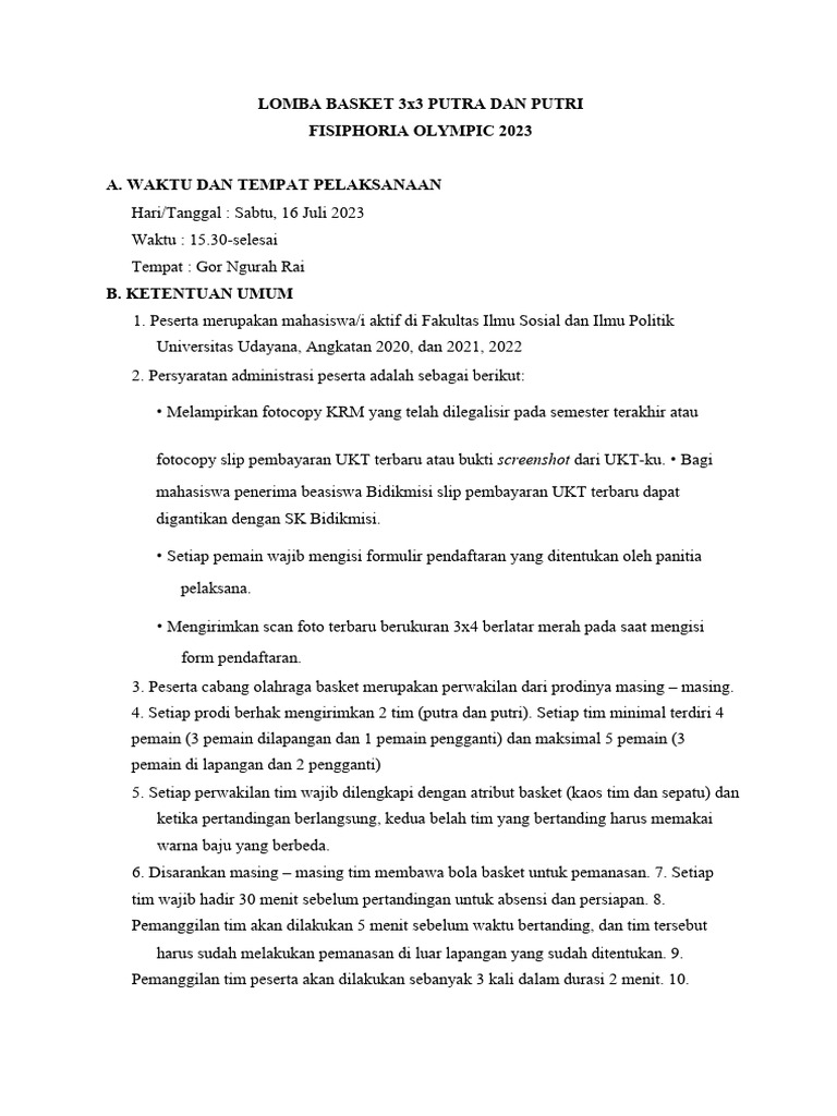 Lomba Basket 3x3 FISIPHORIA 2023 | PDF