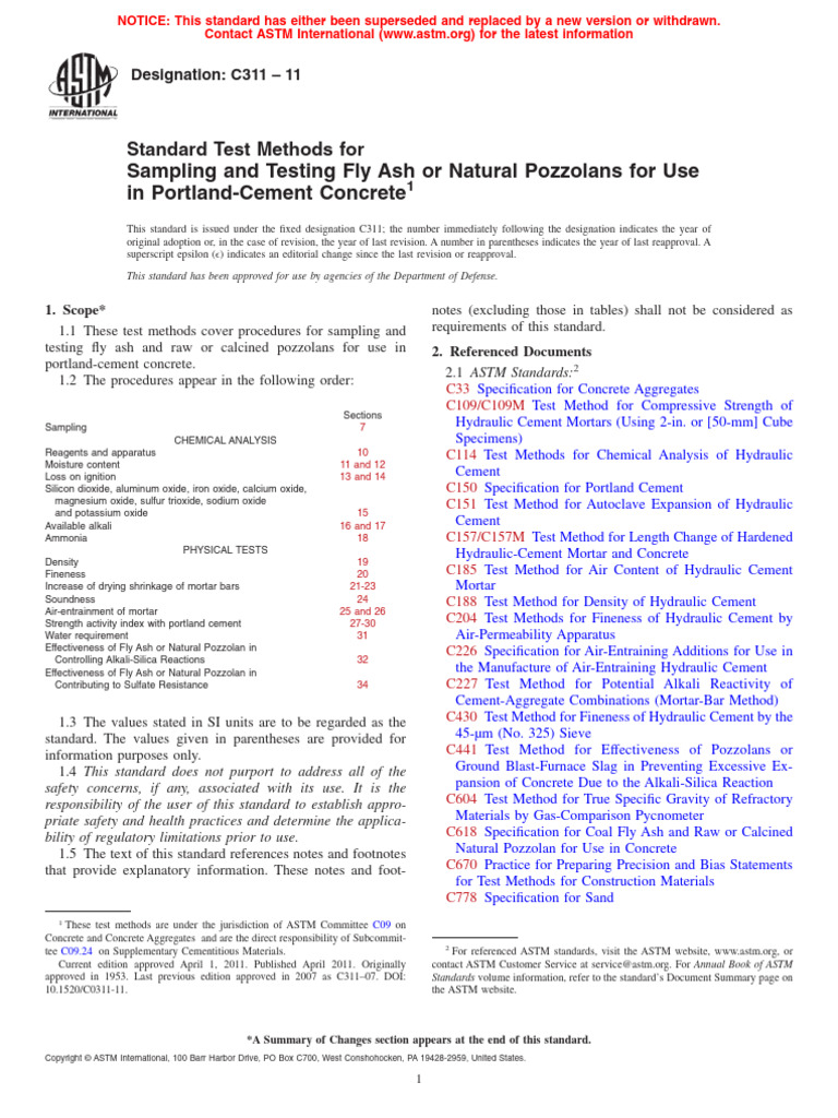 Astm c311-11 Sai | PDF | Cement | Concrete