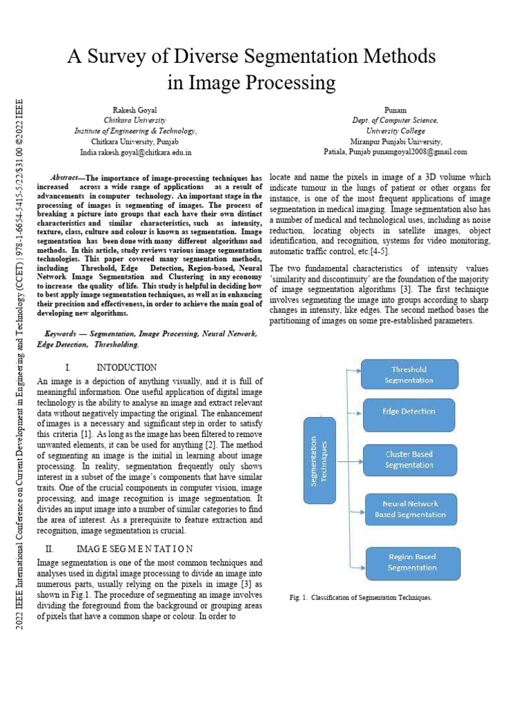 A Survey of Diverse Segmentation Methods in Image Processing | PDF | Image Segmentation ...