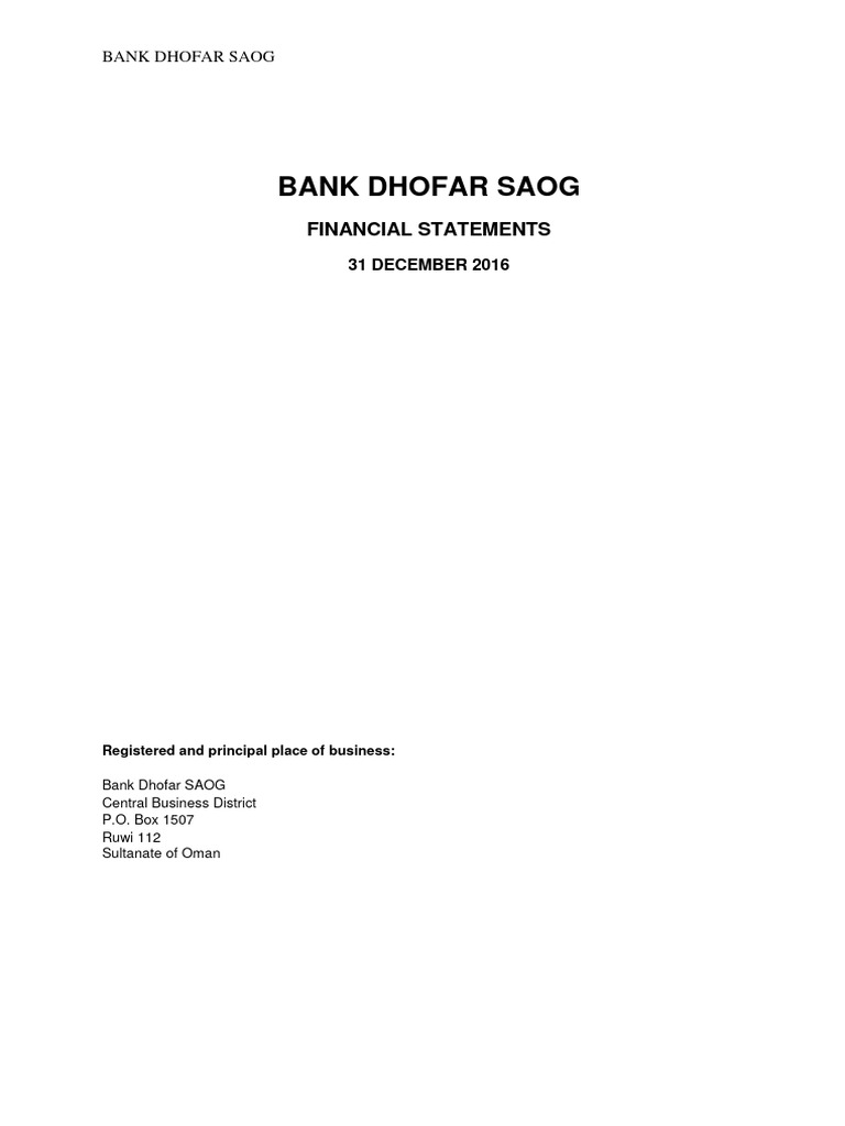 Bank Dhofar Saog 2016 Eng Fin | PDF | International Financial Reporting ...