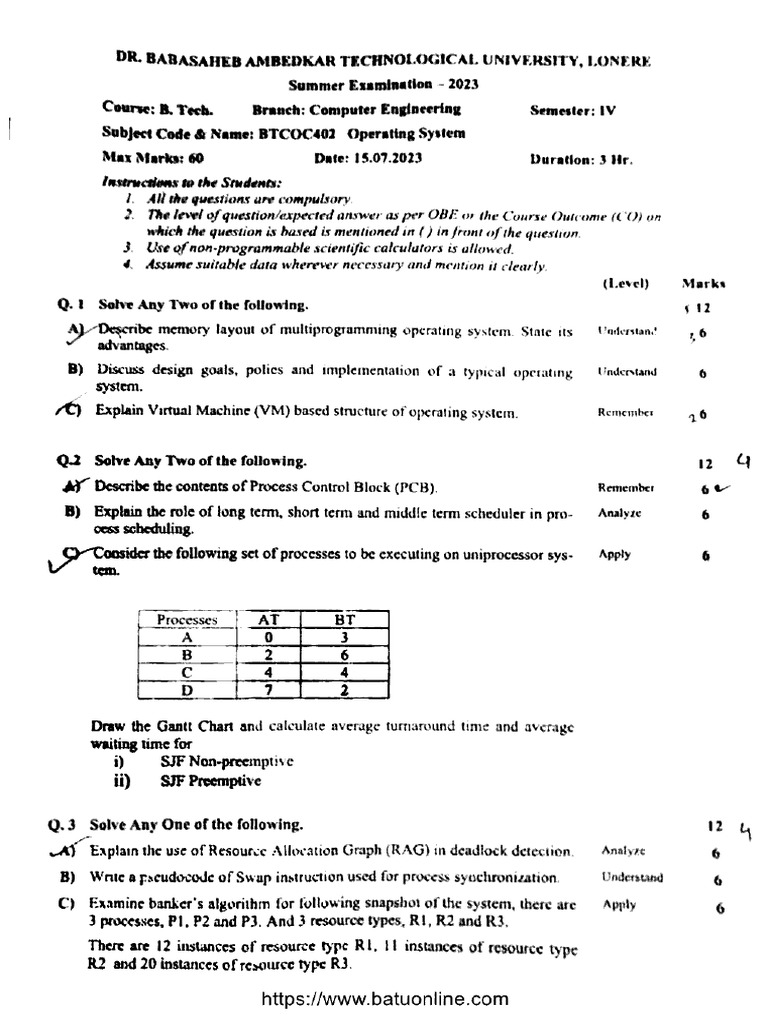 Btech Comp 4 Sem Operating System Btcoc402 Jul 2023 (1) DBATu | PDF Btech Comp 4 Sem Operating System Btcoc402 Jul 2023 (1) DBATu | PDF