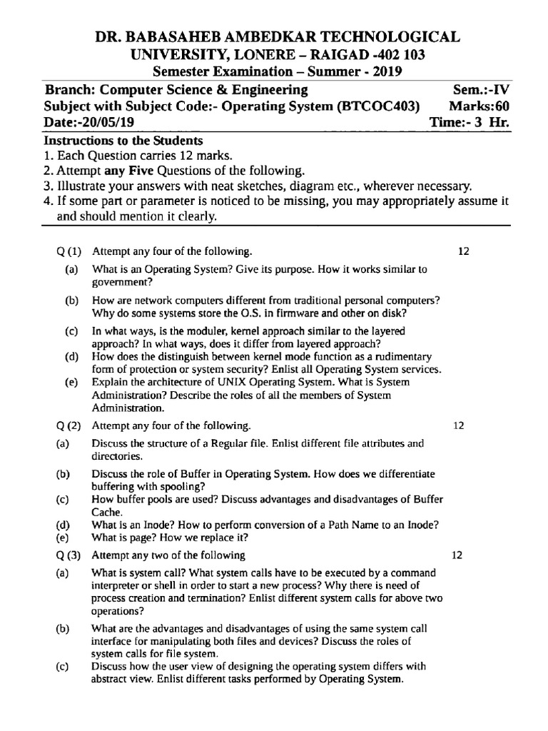 Btech Cs 4 Sem Operating System Btcoc403 May 2019 (1) DBATu | PDF ... Btech Cs 4 Sem Operating System Btcoc403 May 2019 (1) DBATu | PDF ...