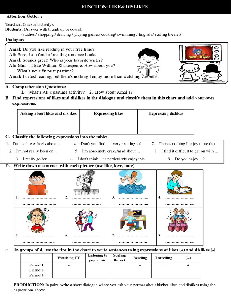 Likes & Dislikes Worksheet | PDF