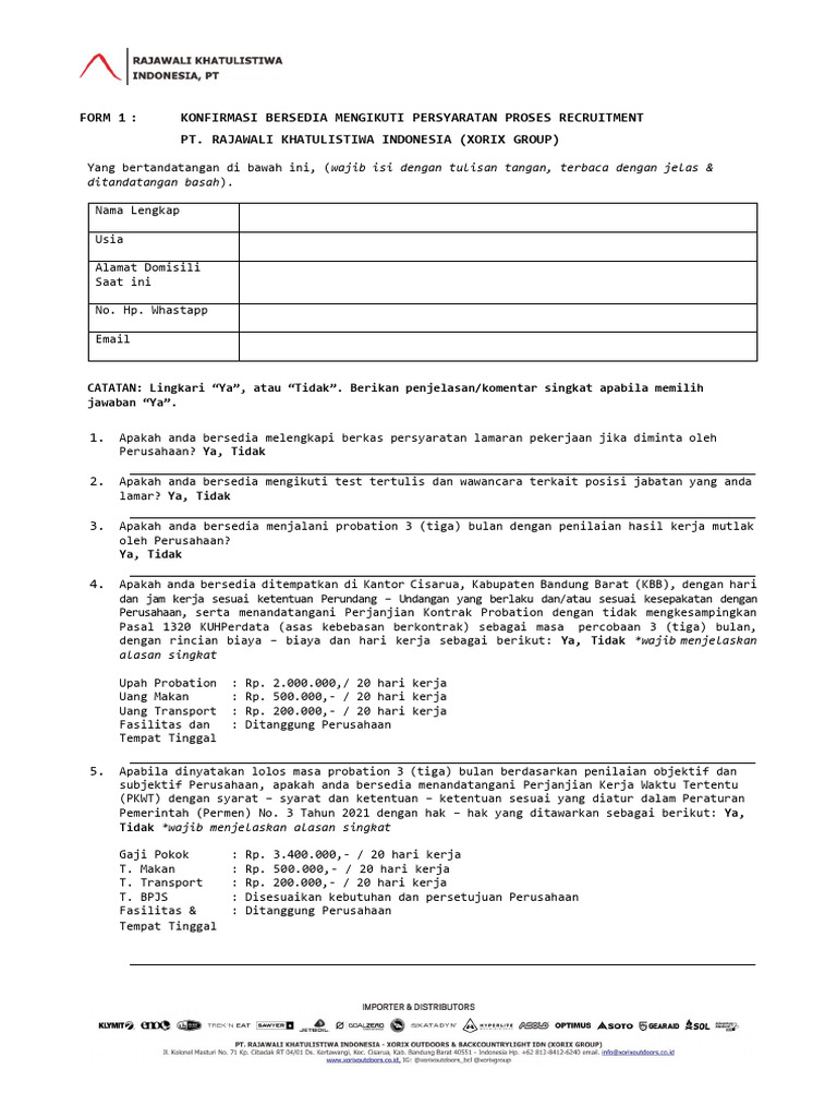 FORM 1 - 2024 Recruitment Xorix Group | PDF | Karier & Perkembangan