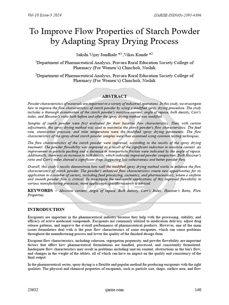 Enhancing Starch Powder Flow via Spray Drying | PDF | Density ...