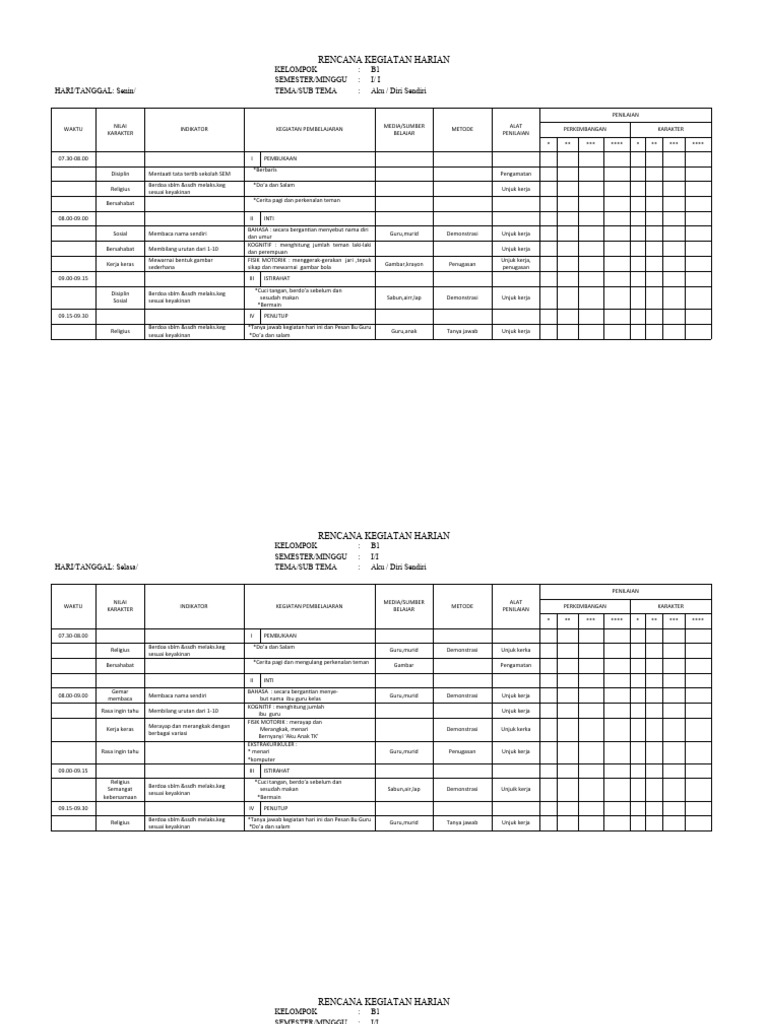 Rencana Kegiatan Harian | PDF