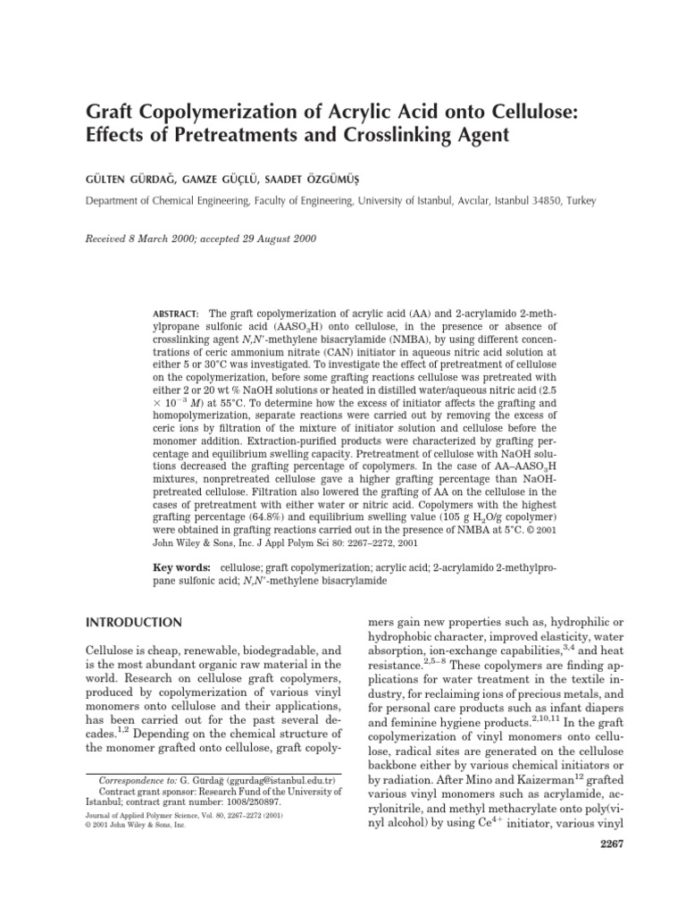 Graft Copolymerization Of Acrylic Acid O Pdf Copolymer Nitric Acid