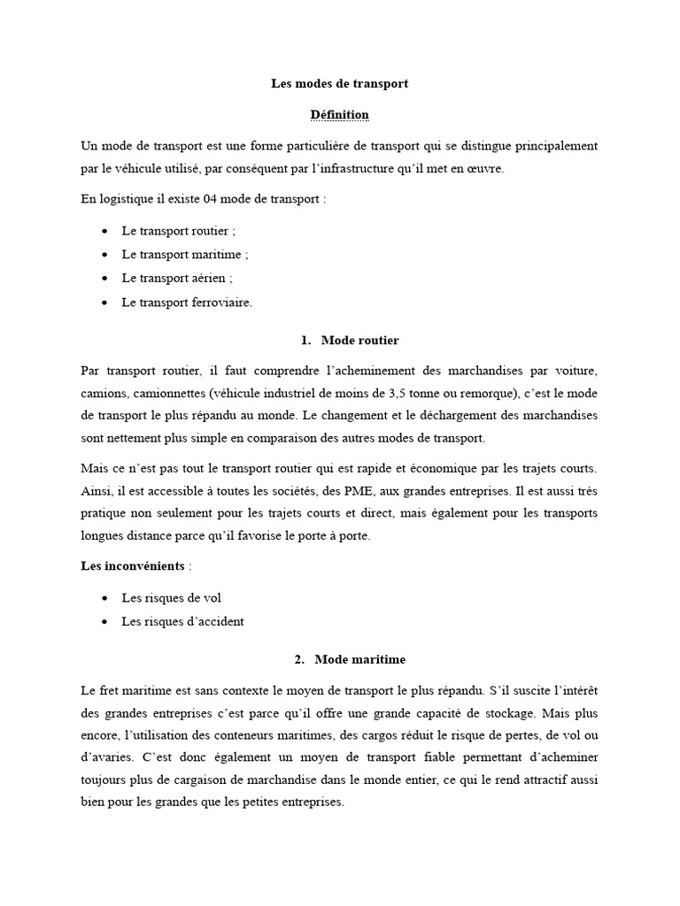Les Modes de Transport | PDF | Mode de transport | Transport