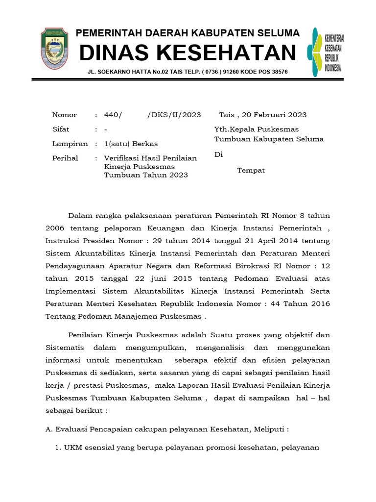 Evaluasi Kinerja Puskesmas Tumbuan 2023 | PDF