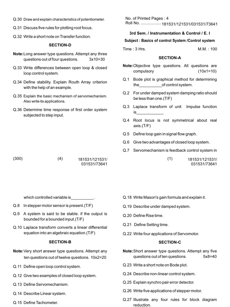 Question Papers 3rd Sem I. &. C. Dec. - 2019 | PDF | Electric Motor ...