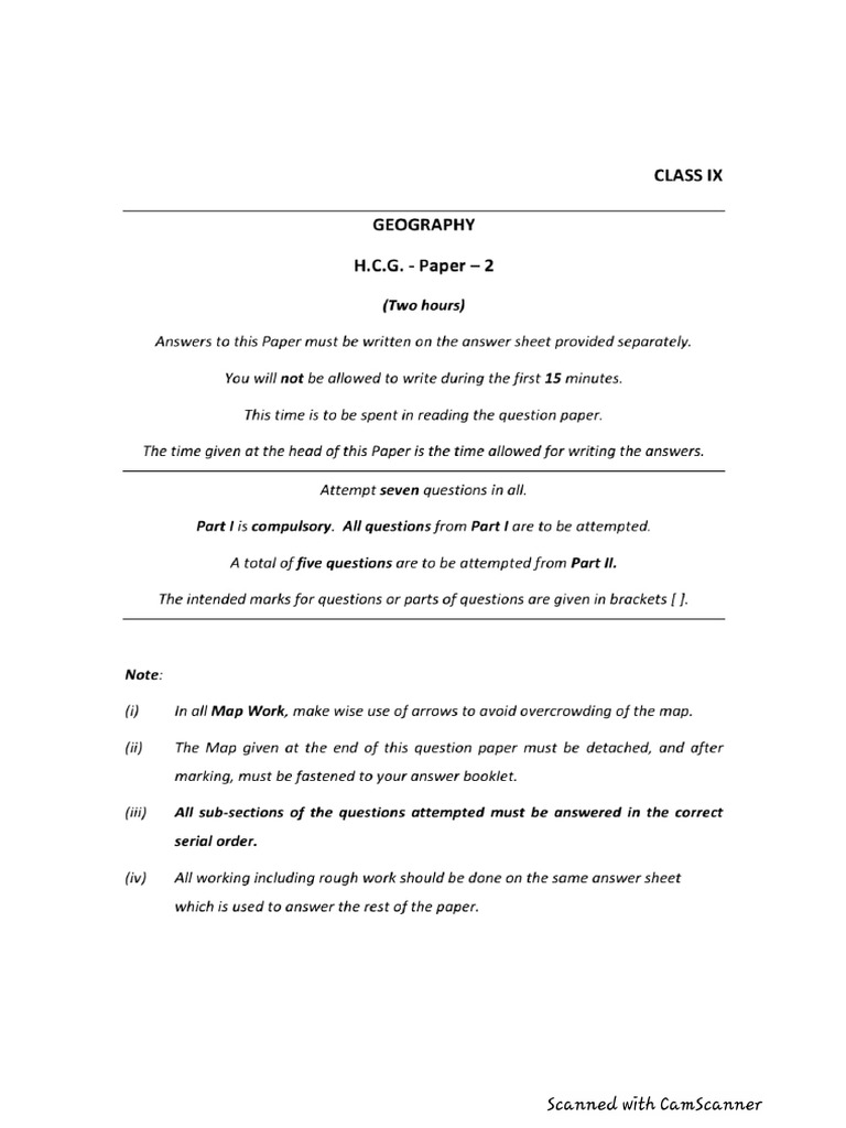 ICSE Class 9 Geography Sample Official | PDF