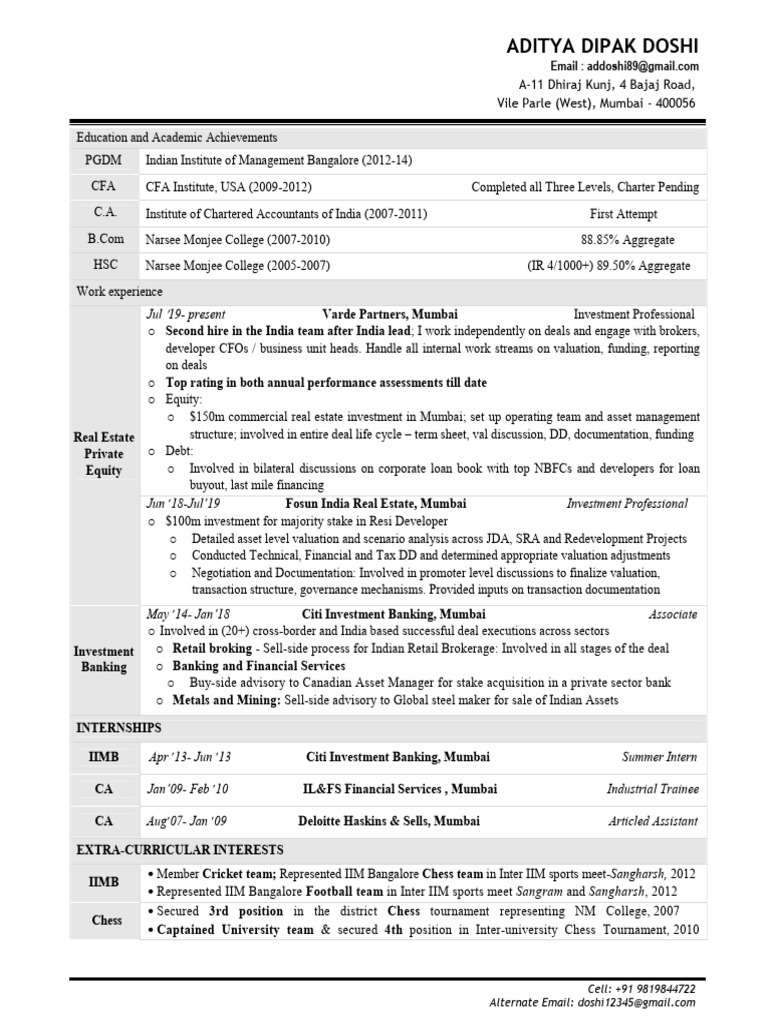 Iimjobs Aditya Doshi | PDF | Valuation (Finance) | Equity (Finance)