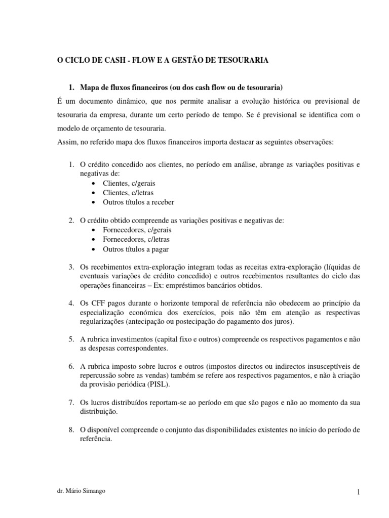 O Ciclo de Cash - Flow e A Gestao de Tesouraria | PDF | Fluxo de caixa ...