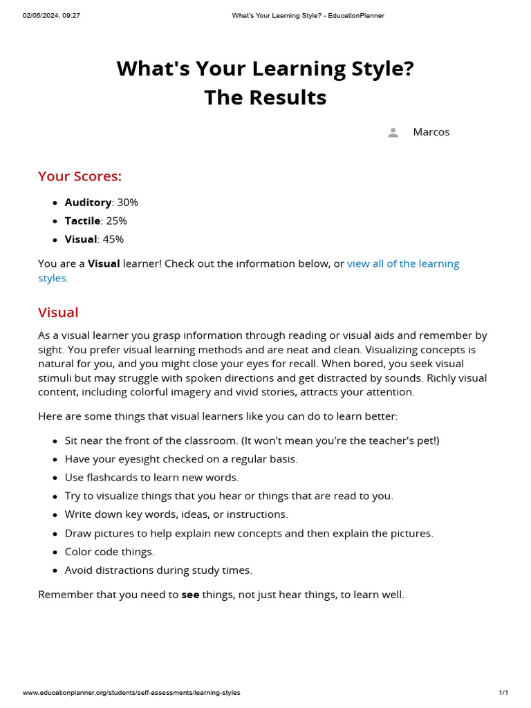 What's Your Learning Style - EducationPlanner | PDF