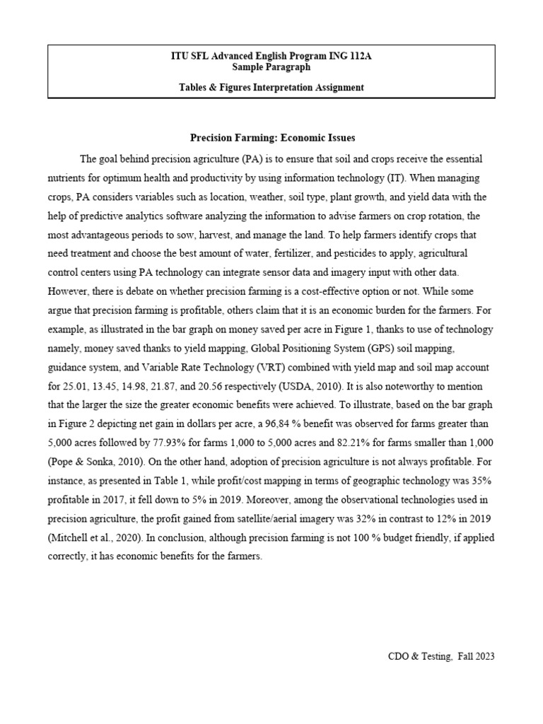 ING 112A Tables & Figures Interpretation Sample Paragraph - Presicion Farming | PDF ...