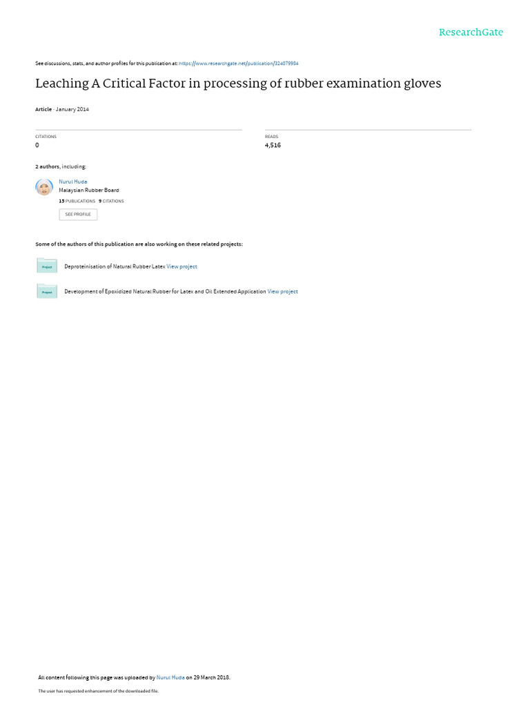 Leaching ACritical Factorinprocessingofrubberexaminationgloves | PDF ...