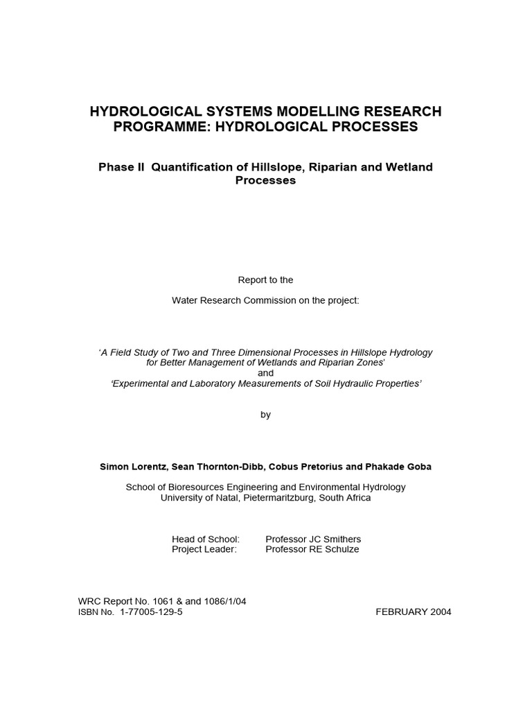 Hydrological Systems Modelling Research Programme: Hydrological Processes | PDF | Hydrology ...