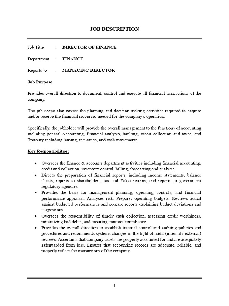 Director of Finance Job Description | PDF | Accounting | Business