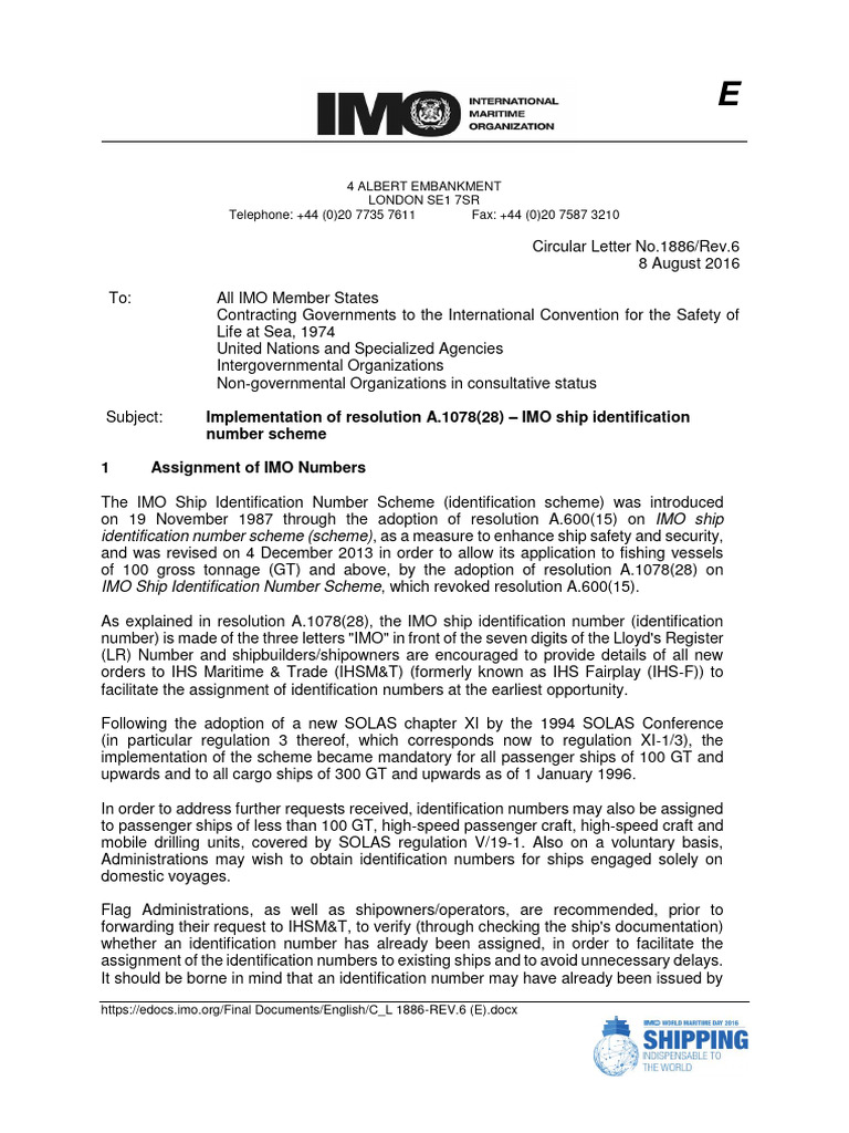 CL.1886-REV.6 (E) - IMO Number Scheme | PDF | Ships | Water Transport