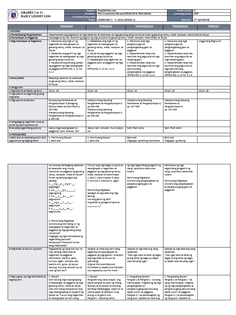 DLL - Epp 5 - Q3 - W2 | PDF