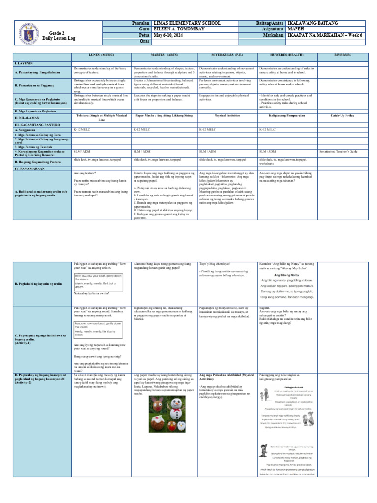 Q4-WEEK6-DLL-MAPEH 2 | PDF