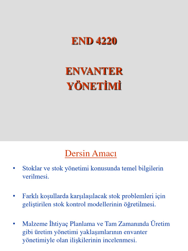 Envanter Yönetimi DERSIN GENEL TANITIMI | PDF