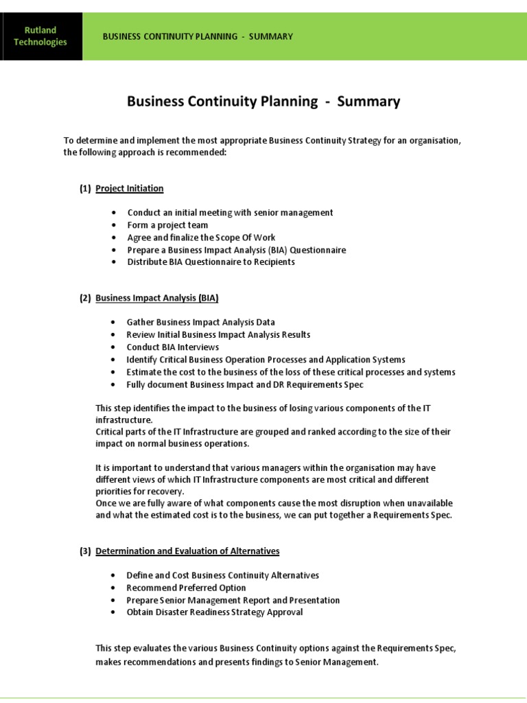 Business Continuity Planning - Summary | PDF | Accountability | Computing