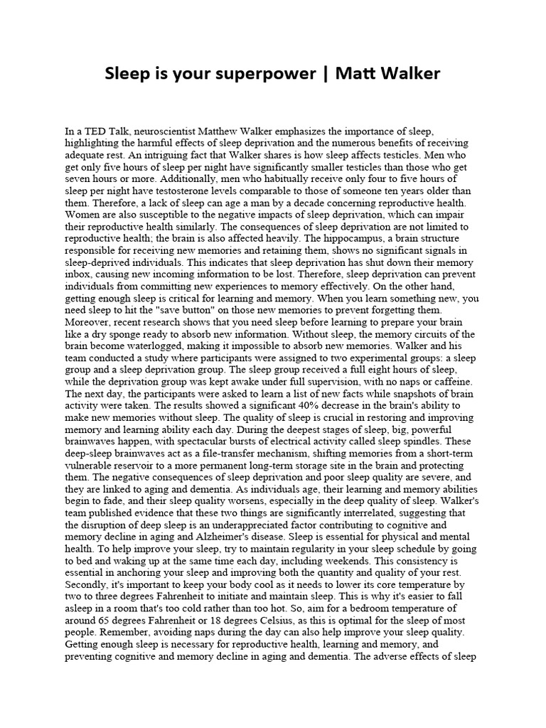 Sleep Is Your Superpower - Matt Walker | PDF | Sleep | Memory