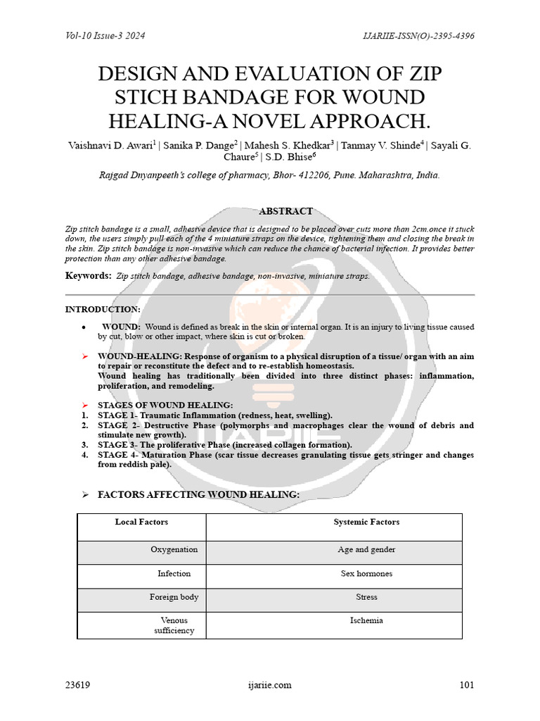Design and Evaluation of Zip Stich Banndage For Wound Healing A Novel ...
