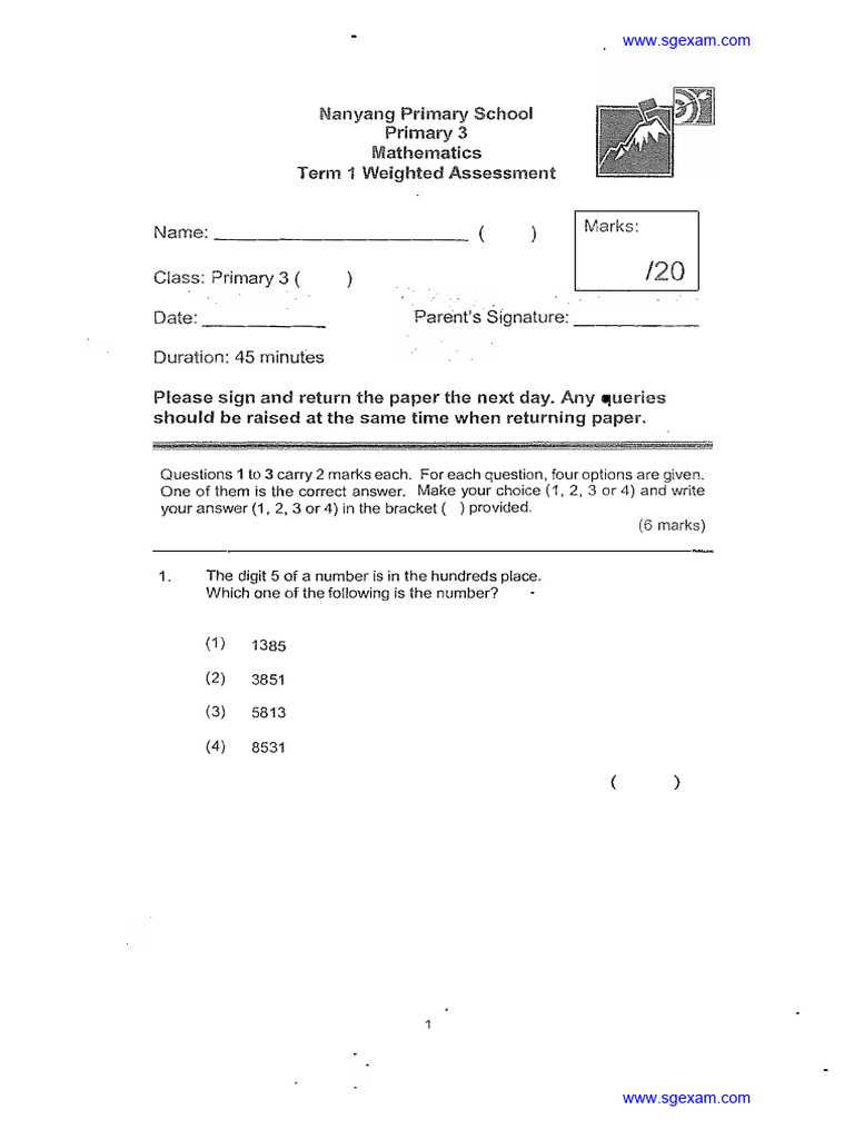P3 Mathematics Term 1 Weighted Assessment | PDF | Mathematics