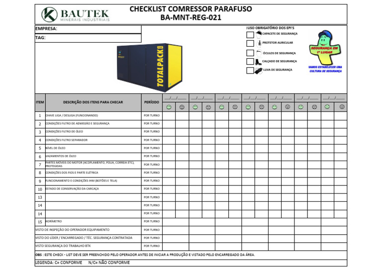 Checklist de Compressor Parafuso | PDF