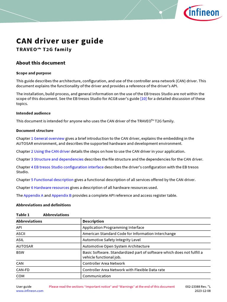 Infineon-Traveo t2g Can User Guide-UserManual-V13 00-En | PDF | Device Driver | Computer File