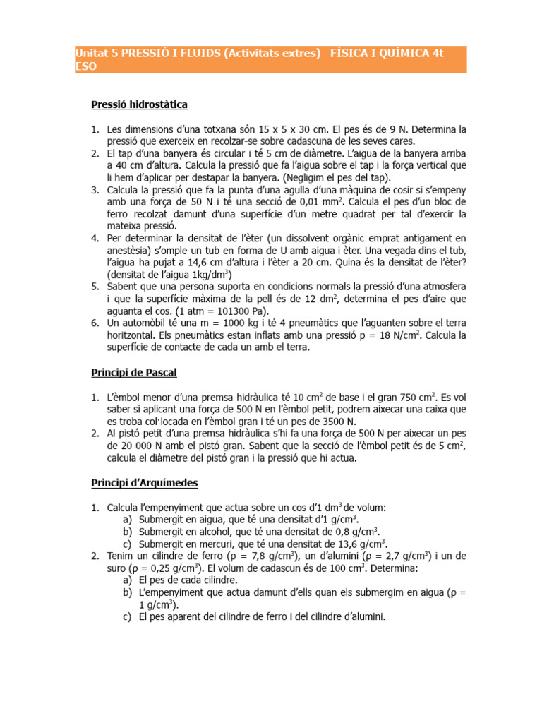 Pressió Hidrostàticamodif Amb Solucions (EXTRES) | PDF