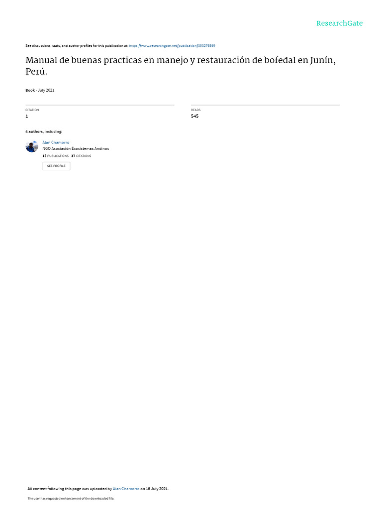 Manual de Buenas Practicas en Manejo y Restauración de Bofedal en Junín, Perú | PDF | Pasto | Pasto