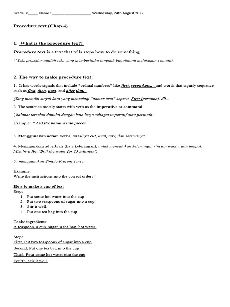 Grade 3_ Cat procedure text+key (chap.4), sms 1, 22 | PDF