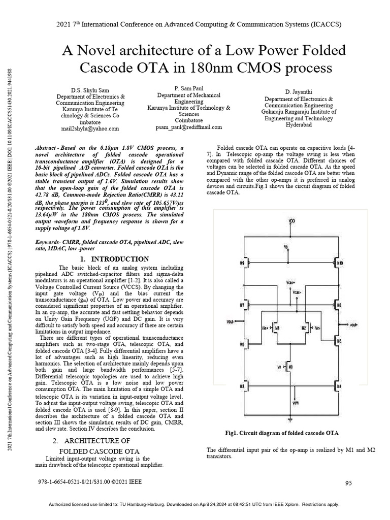 Low Power Folded Cascode OTA Design | PDF | Operational Amplifier ...