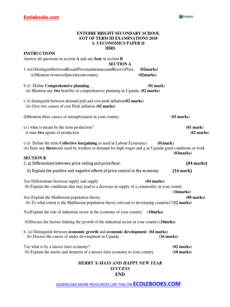 S5 Economics Exam Paper II 2018 | PDF | Economics | Inflation