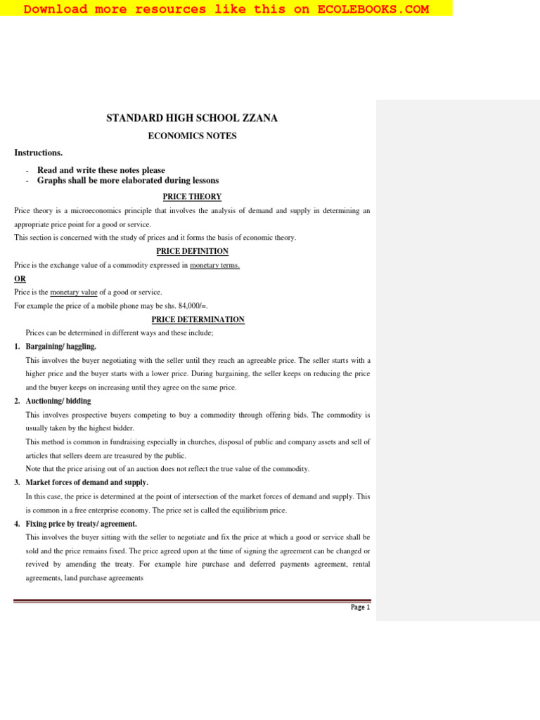 S.5 Economics Price Theory Notes Revision Past Papers | PDF | Demand ...
