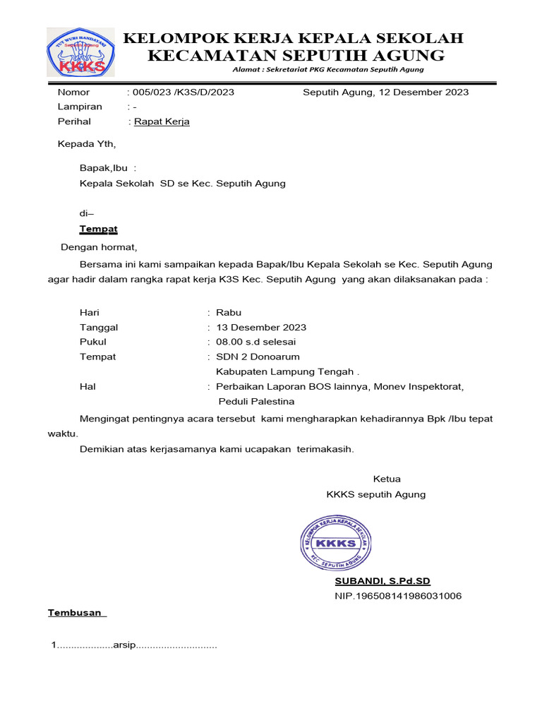 Undangan Rapat Kerja K3S | PDF