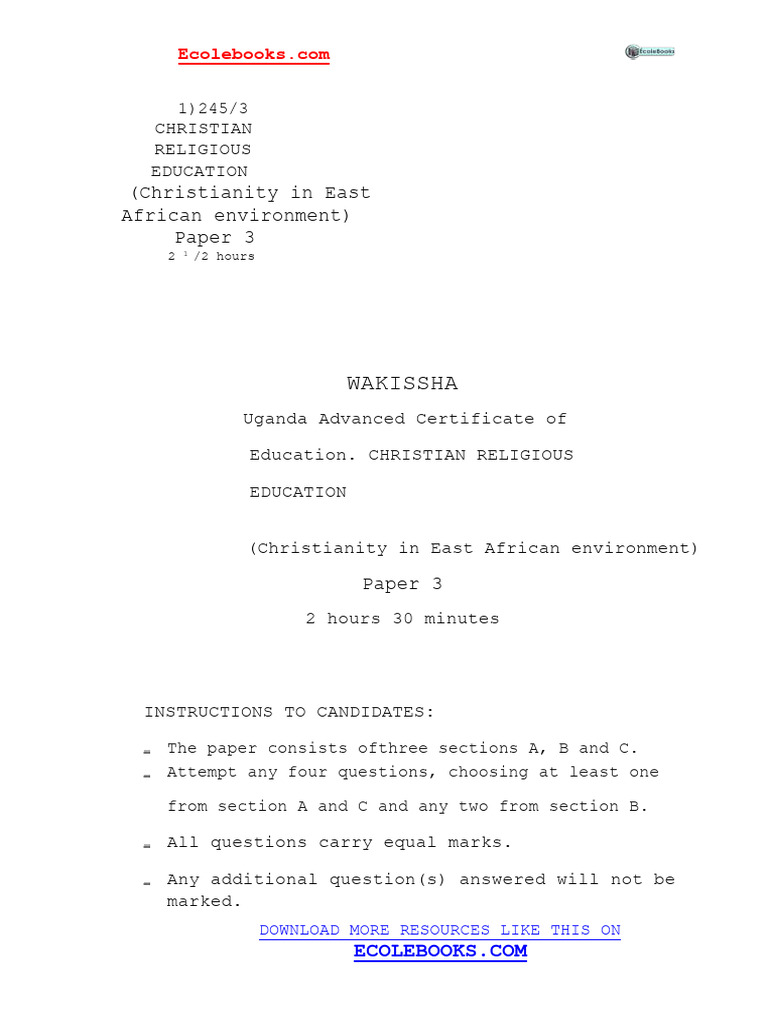 S.6 Cre Paper 3 Revision Past Papers | PDF | Rituals