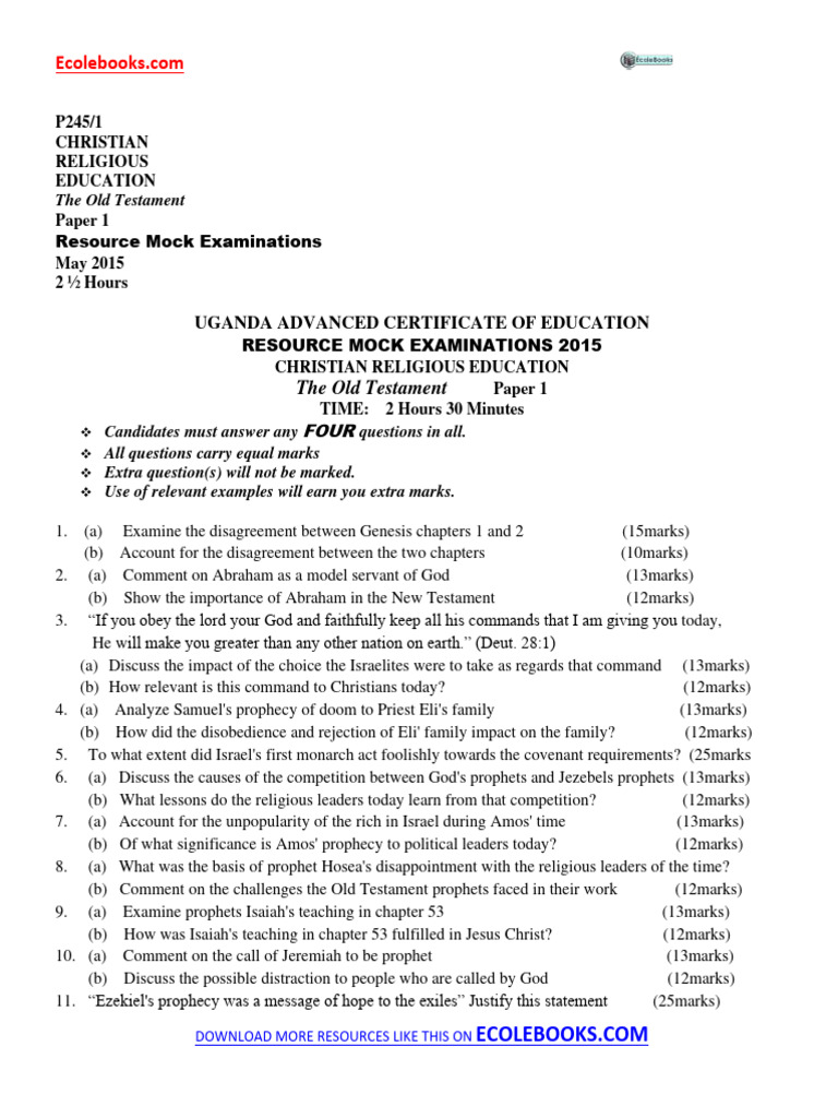 S.6 Divinity Paper 1 Resource Revision Past Papers | PDF | Prophet ...
